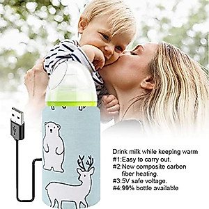 Hilitand Portable Bottle Keep Warm, USB Travel Milk Heat Keeper, Baby Bottle Keep Warmer for Car Tavel, Storage Cover Insulation Thermostat(Bear)