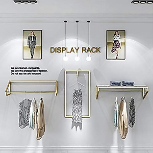 FURVOKIA Modern Simple Men's and Women's Clothing Store Heavy Duty Metal Display Stand,Wall-Mounted Garment Rack,Clothes Rail,Bathroom Hanging Towel Rack (Gold Square Tube, C)