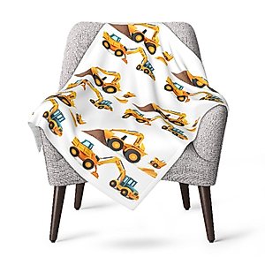 Fleece Baby Blanket Excavator Dump Truck Wheel Loader Digger Bulldozer Crane Smooth and Soft Receiving Blanket Unisex for Stroller, Crib, Newborns, Carseat 30x40