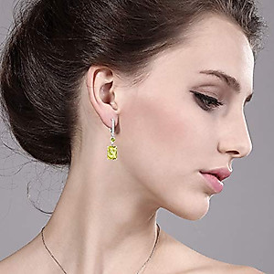 Gem Stone King 14.60 Ct Octagon Checkerboard Yellow Lemon Quartz Green Peridot 925 Silver Dangle Earrings