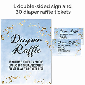 Blue Baby Shower Games for Boy - Diaper Raffle Game (Sign with 30 Raffle Tickets) Blue