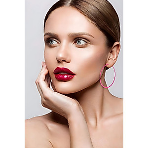IDB Classic Stainless Steel Big Hoop Earrings - 2.32" x 2.48" x 0.07" (59x63x2mm) - Multiple Colors to choose from (Hot Pink)