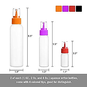 HAOHAN Squeeze Writer Bottles Set-12 Squeeze Cookie Icing Bottles, 1 Cleaning Brush, 1 Funnel, Applicator Bottles-4 of Each (1 Oz, 2 Oz, 4 Oz) for Cookie Decorating, Food Coloring