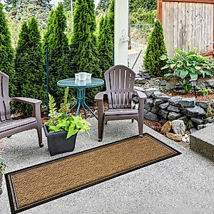 Gertmenian Indoor Outdoor Classic Flatweave Area Rug, Stain & UV Resistant Carpet, Deck, Patio, Poolside & Mudroom, 2x6 Ft Runner, Simple Border, Black Tan, 22013