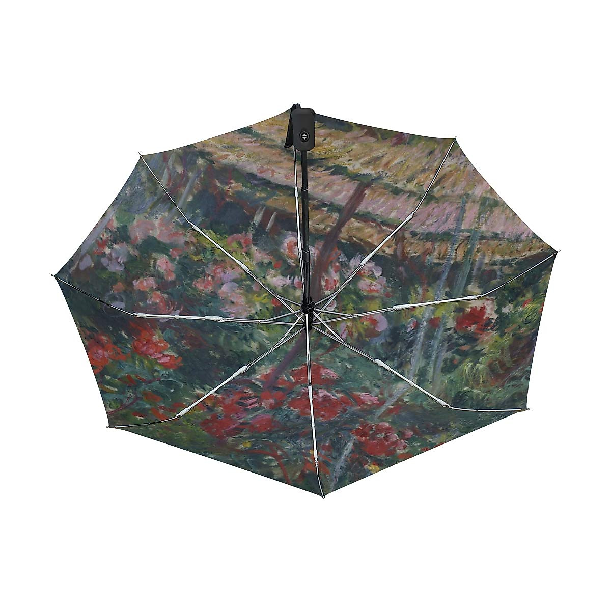 AHOMY Auto Open Close Umbrella, Flower Watercolor Monet Folding Travel Umbrellas for Rain and Sun