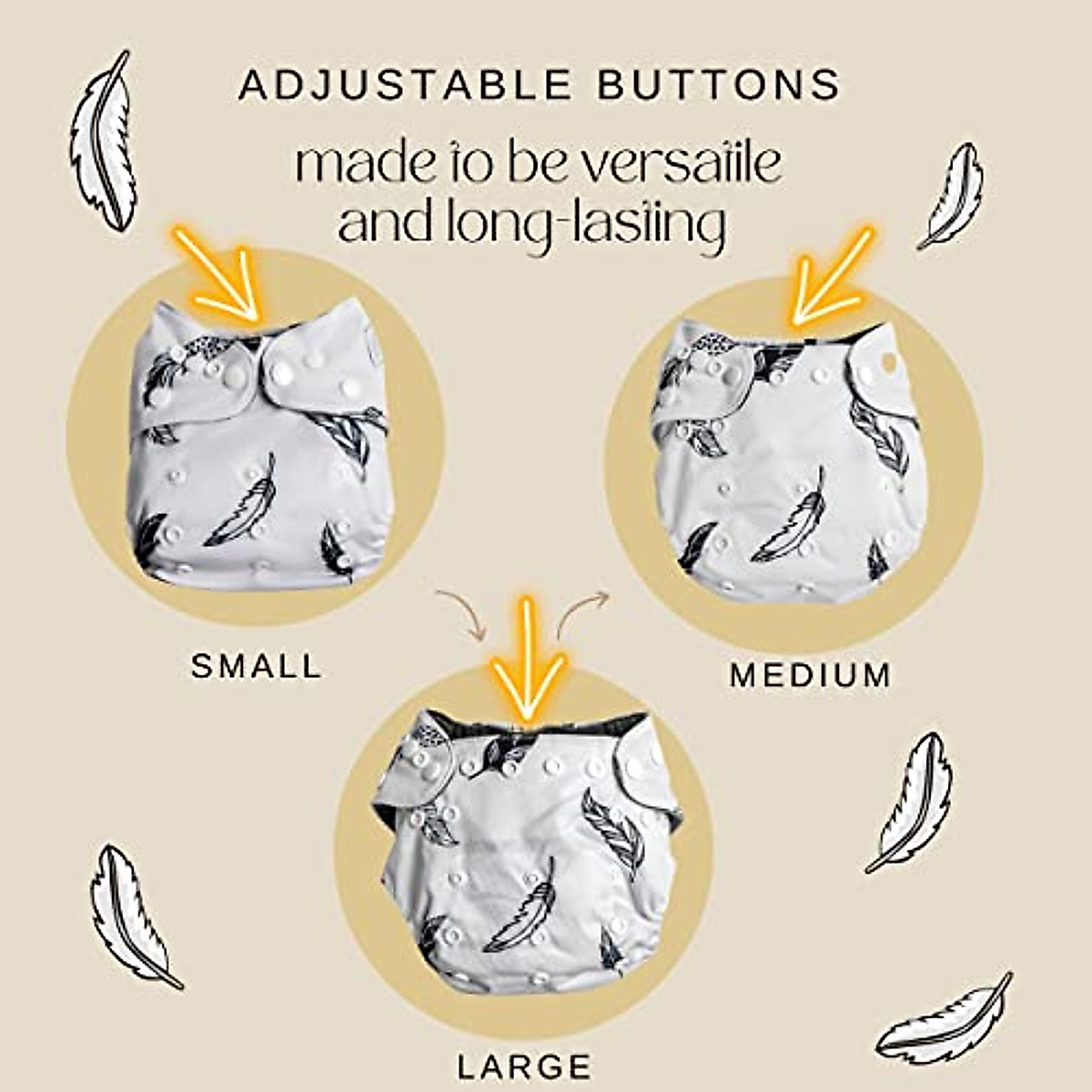 Elle Belle Baby 3 Stain Resistant - Charcoal Bamboo Lined All in one Diapers & 6 Charcoal Bamboo Inserts (Black & White)