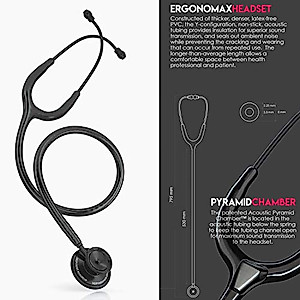 MDF Acoustica Lightweight Stethoscope for Doctors, Nurses, Students, Home Health Use, Adult, Dual Head, Black Tube, Black Chestpiece-Headset, MDF747XPBO