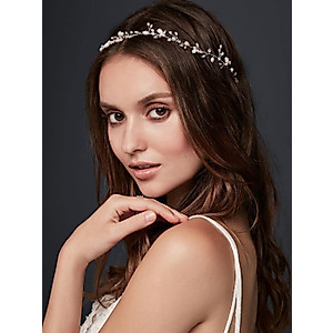 Catery Leaf Bride Wedding Headband Silver Crystal Pearl Hair Vine Braid Headpiece Bridal Hair Accessories for Women and Girls