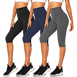 Women's Knee Length Leggings-High Waisted Capri Pants Biker Shorts for Women Yoga Workout Exercise Short Casual Summer