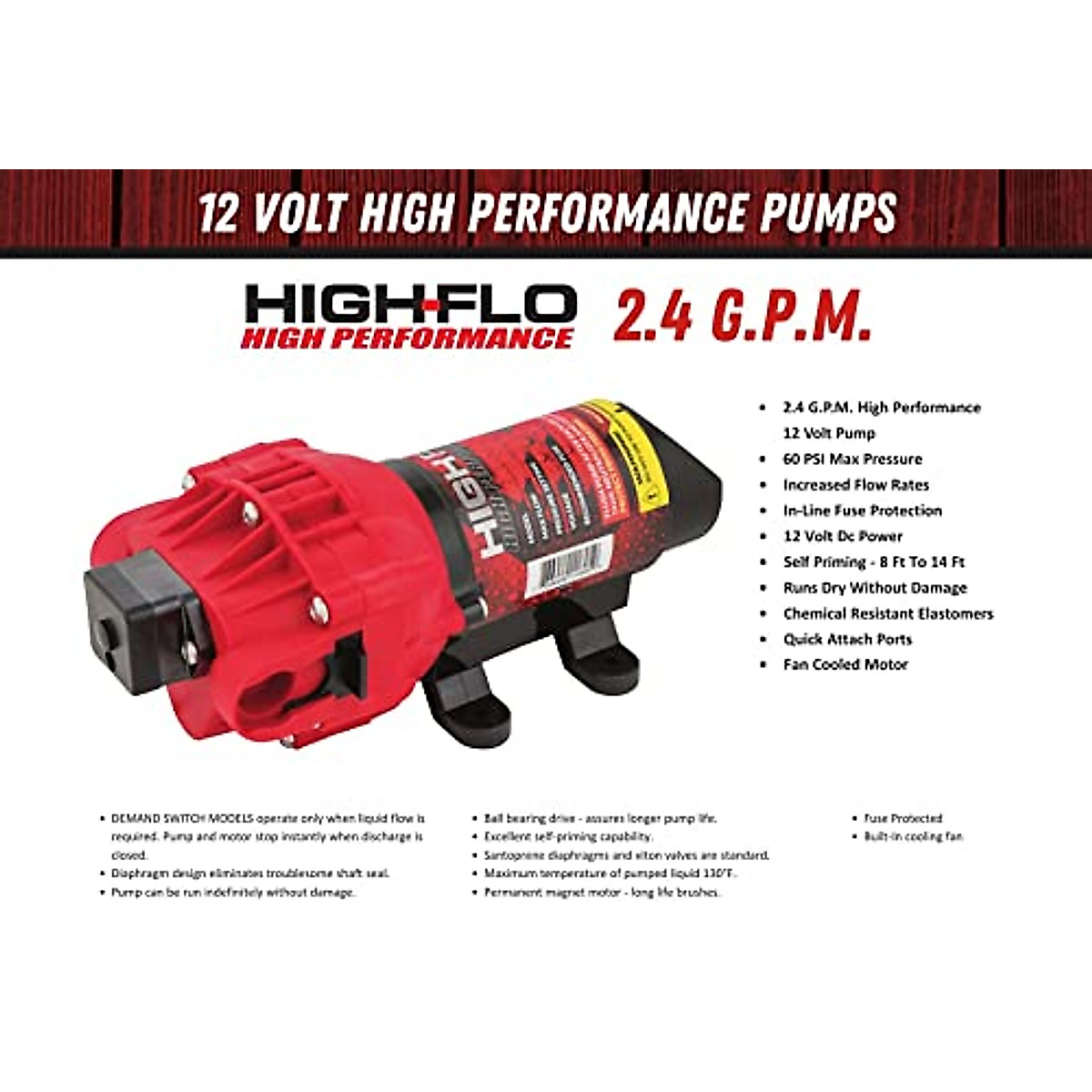 AG SOUTH 5151087 2.4 GPM 12 Volt High Performance (Hi Flo) Diaphragm Sprayer Pump 60 PSI Max 10 Amps Approved for use w/Roundup (Upgrade)