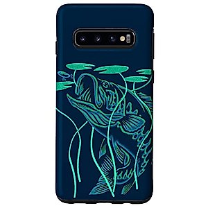 Galaxy S10 Bass Fishing Bass Rising Lilly Pad Largemouth Bass Bluegreen Case