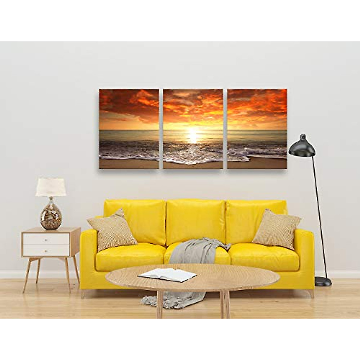 S0134 Canvas Prints Wall Art Sunset Ocean Beach Pictures Photo Paintings for Kids RoomLiving Room Bedroom Home Decorations Stretched and Framed Seascape Waves Landscape Giclee Artwork