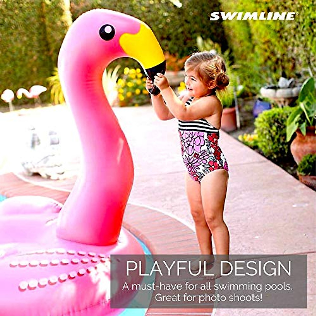 SWIMLINE ORIGINAL 90627 Giant Inflatable Flamingo Pool Float Floatie Ride-On Lounge W/ Stable Legs Wings Large Rideable Blow Up Summer Beach Swimming Party Lounge Big Raft Tube Decoration Toys Kids