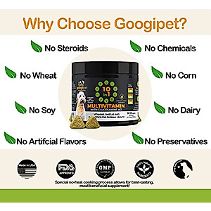 Googipet 10 in 1 Dog Multivitamin with Dog Probiotics for Gut Health, Dog Vitamins and Supplements with MSM & Glucosamine for Dogs Hip & Joint Support - Chondroitin & Omega 3 Fish Oil for Skin & Coat