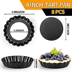 Dwlire 4 Inch Tart Pan Set of 8, Mini Tart Pans with Removable Bottom Nonstick Round Mini Quiche Pie Pan Reusable Carbon Steel Small Tartlet Mold for Pies,tart, Mousse Cakes,Dessert Baking