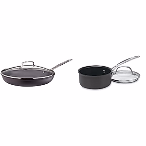 Cuisinart 622-30G Nonstick-Hard-Anodized, 12-Inch, Skillet w/Glass Cover & 619-14 Chef's Classic 1-Quart Nonstick-Hard-Anodized, Saucepan w/Cover