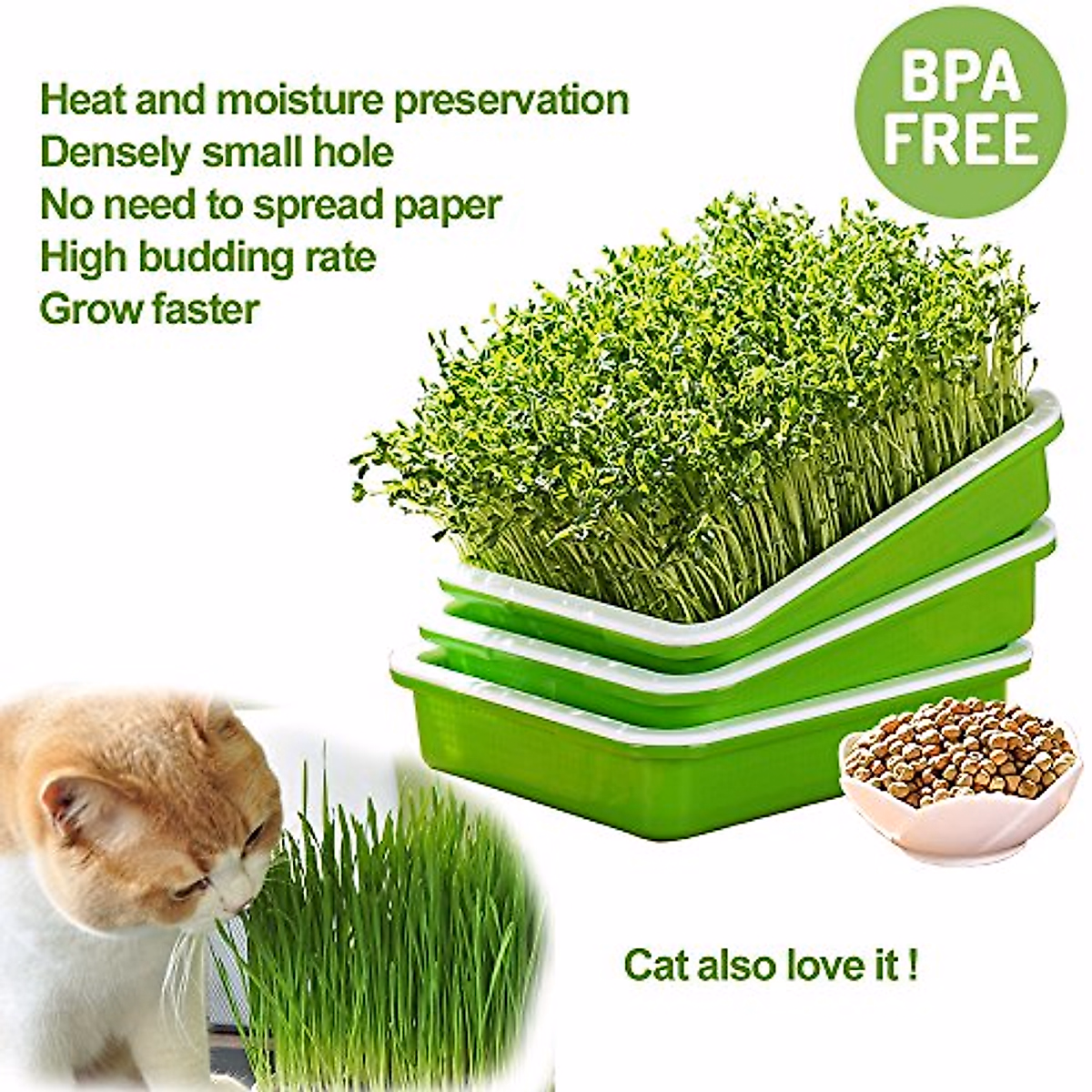 LeJoy Garden Seed Sprouter Tray BPA Free PP Soil-Free Big Capacity Healthy Wheatgrass Grower with Lid Sprouting Kit 13.4x9.84x4.72 inches(LxWxH)