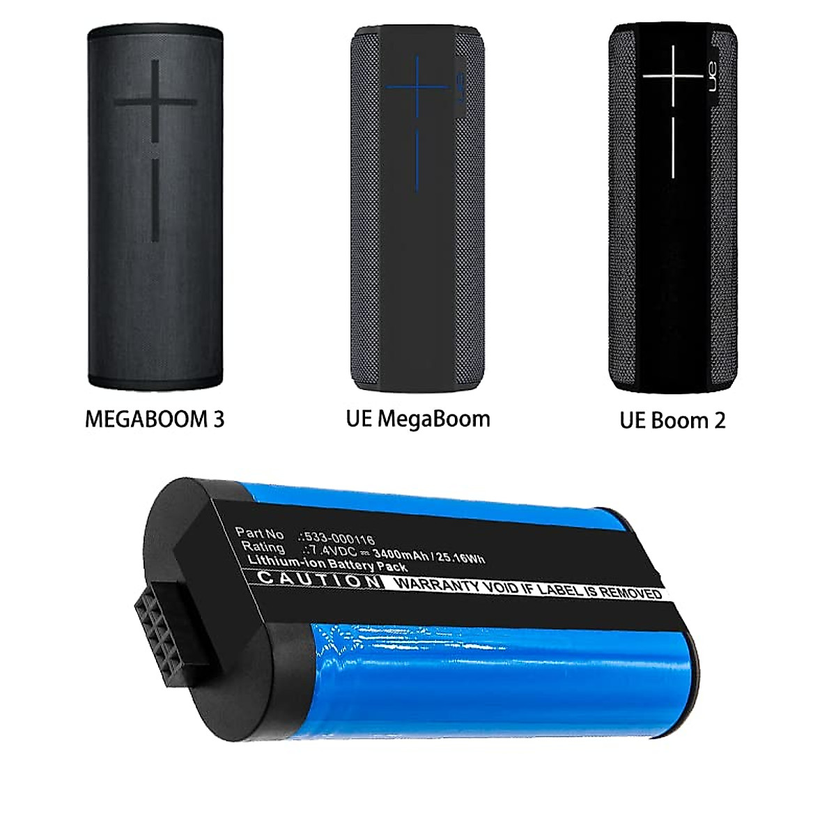 Replacement Battery for Logitech UE MegaBoom Compatible with S-00147 984-001362 084-000845 Ultimate Ears Megaboom 3 Megaboom 3 S-00171 fits Part No Logitech 533-000116, 533-000138,7.4V Li-ion