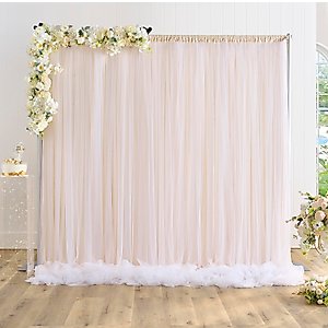 Wrinkle Free Champagne Tulle Backdrop Curtains for Baby Shower Party Wedding Photo Drape Backdrop for Photography Props Engagement Bridal Shower 10 ft X 10 ft