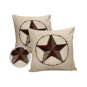 Vandarllin Outdoor Throw Pillows Covers 18X18 Set of 2 Waterproof Texas Lone Star Metal Art Decorative Zippered Cushion Covers for Patio Furniture, Rustic Lumbar Pillowcases