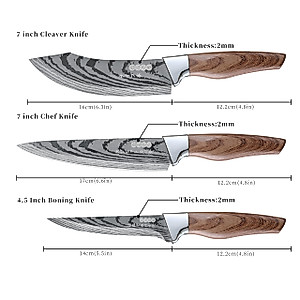 3PCS Japanese Kitchen Knife Set, Kaloo Japanese Knives, 7inch Chef knife, 7inch Cleaver knife, 6inch Boning knife and 3 Matched Knife Sheath, Stainless Steel Blade with Ergonomic Plastic Handle