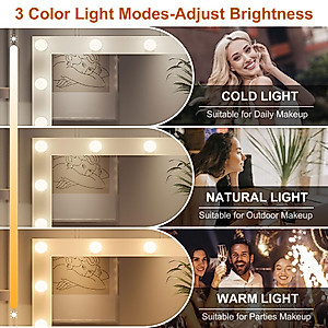 IFSEB Vanity Desk with Mirror and Lights, Glass Top Vanity with Lights & Power Outlet, Makeup Vanity Desk with Lights, White Vanity Table with 3 Color Lighting Modes, Dressing Table for Women, Girls