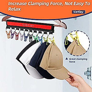 Vartiey Hat Rack Organizer, baseball cap organizer，Cap Organizer Holder for Hanger & Room Closet, Multifunctional Baseball Cap Organizer Hanger Folding Travel Clothespins Hanger with 10 Clips