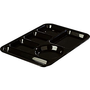 Carlisle FoodService Products 61403 Left-Hand 6-Compartment ABS Tray, 10" x 14", Black