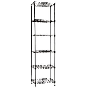 YOHKOH 6 Wire Shelving Steel Storage Rack Adjustable Unit Shelves for Laundry Bathroom Kitchen Pantry Closet 16.7" Width x 62" Height x 11.7" Depth, Black