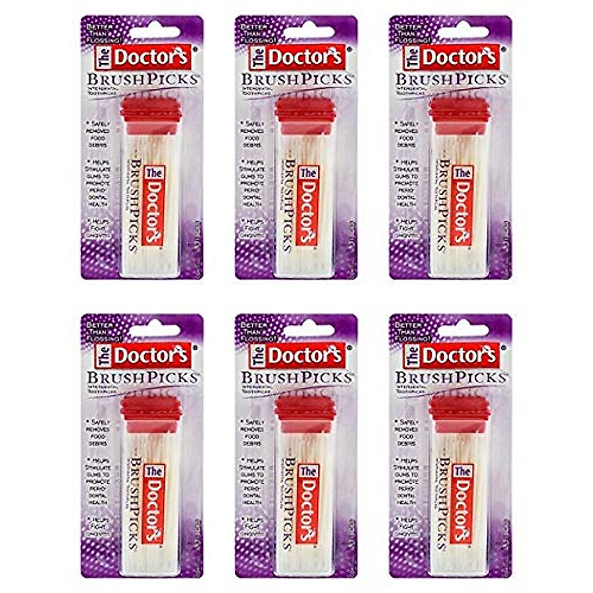 The Doctor's BrushPicks Interdental Toothpicks | 120-Picks per pack | (6-Pack)