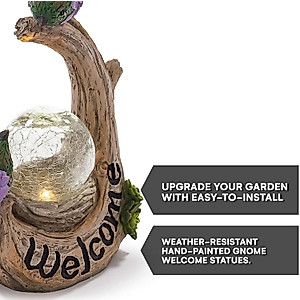 VP Home Welcome Birds Tree Trunk Solar Powered LED Outdoor Decor Garden Light with Crackled Glass Globe Welcome Birds Statues Outdoor Bird Decor Figurine Decor for Outside Patio, Yard, Lawn
