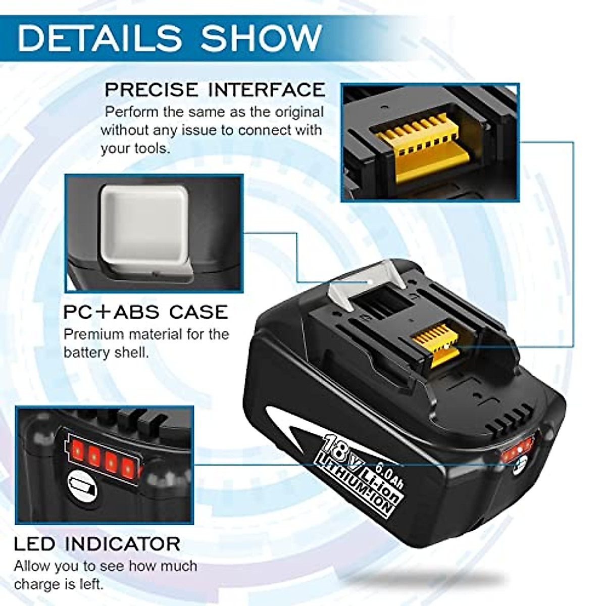 2Pack 5.0Ah Lithium-ion BL1850B Replacement for Makita 18V Battery Compatible with Makita 18 Volt Battery LXT BL1815 BL1830 BL1830B BL1835 BL1840 BL1850 BL1860 BL1860B