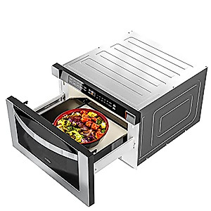 KoolMore KM-MD-1SS 24 Inch Stainless Steel Microwave Drawer with 1.2 cu. ft. Oven, 1000W Power with 10 Custom Cooking Levels, Memory, and Timer Functions, Wall-Mounted with Flat Bottom