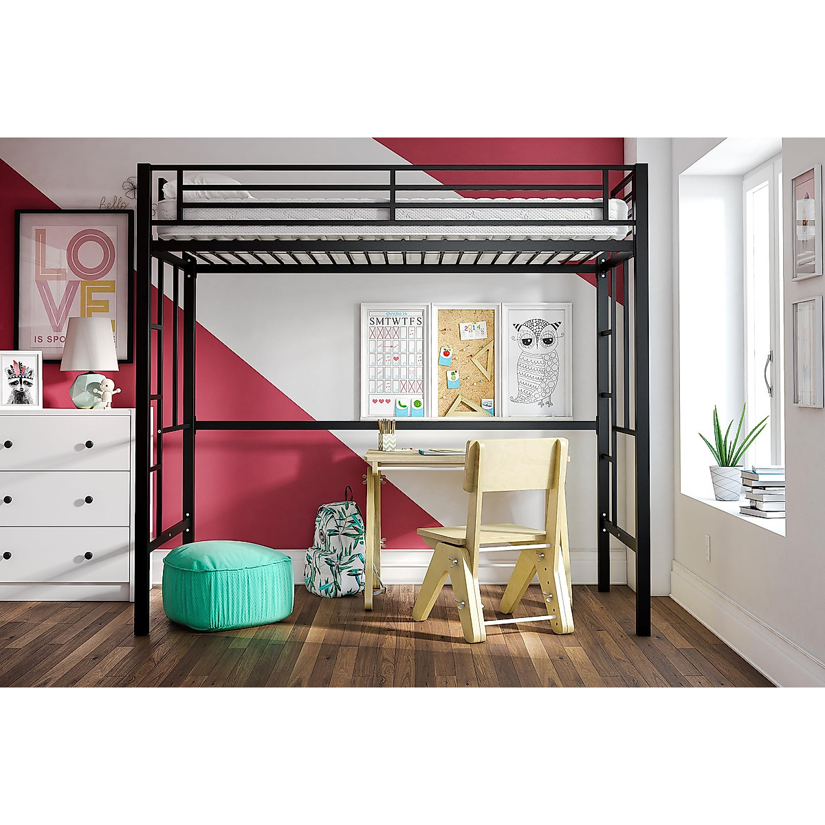 DHP Brian Twin Metal Loft Bed, Black