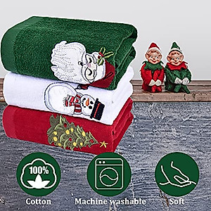 Christmas Hand Towels for Bathroom 16 x 25 inch, 3 Pack Embroidery Design 100% Cotton Super Soft and Absorbent Dish Towels , for Holiday, Kitchen, Drying, Cleaning Gift