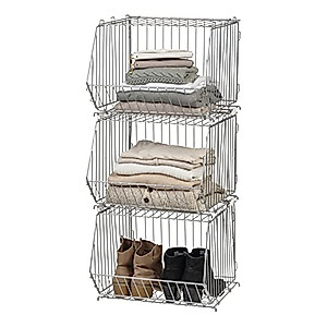 IRIS USA 17" Modular Wire Stacking Storage Basket, Great Storage for Linens, Groceries, Toys, Books, and More, Stackable, Easy Assemble, Multipurpose Home Organizer, Silver