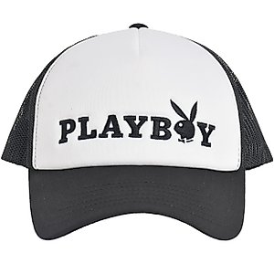 Playboy Trucker Hat, Mesh Adjustable Snapback Baseball Cap with Curved Brim, Black, One Size