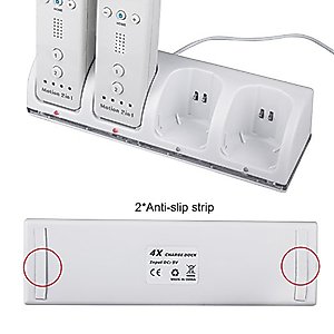 TechKen Charging Station for Wii Controller with 4 Rechargeable Battery Pack, 4 Ports Charger Dock for Wii Controller (Wii Remotes not Included) LED indicats