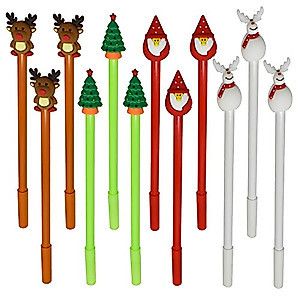 Maydahui 12PCS Christmas Theme RollerBall Pens Black Gel Ink Xmas Tree Snowman Reindeer Santa Claus Shape Pen for Boys Girls Desk Decoration Accessory