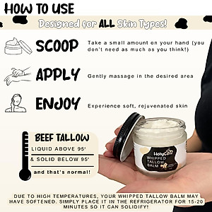 Beef Tallow For Skin - Whipped Tallow Balm with Organic Jojoba Oil, Grass Fed Beef Tallow Face Moisturizer for Eczema, Baby, Lip Balm - Lotion For Extremely Dry Skin (Vanilla Bean)