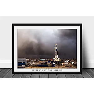 Oilfield Photography Print (Not Framed) Picture of Thunderstorm Passing Behind Drilling Rig on Stormy Day in Oklahoma Oil and Gas Wall Art Energy Decor (16" x 20")