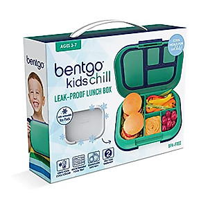 Bentgo® Kids Chill Lunch Box - Bento-Style Lunch Solution with 4 Compartments and Removable Ice Pack for Meals and Snacks On-the-Go - Leak-Proof, Dishwasher Safe, Patented Design (Green/Navy)