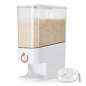 LivLab 22-25lbs Rice Dispenser, 10.5 Qt/10L/25 lbs Grain Storage Container with Measuring Cup Cereal Dispenser Cereal Bucket for Kitchen Pantry Organization