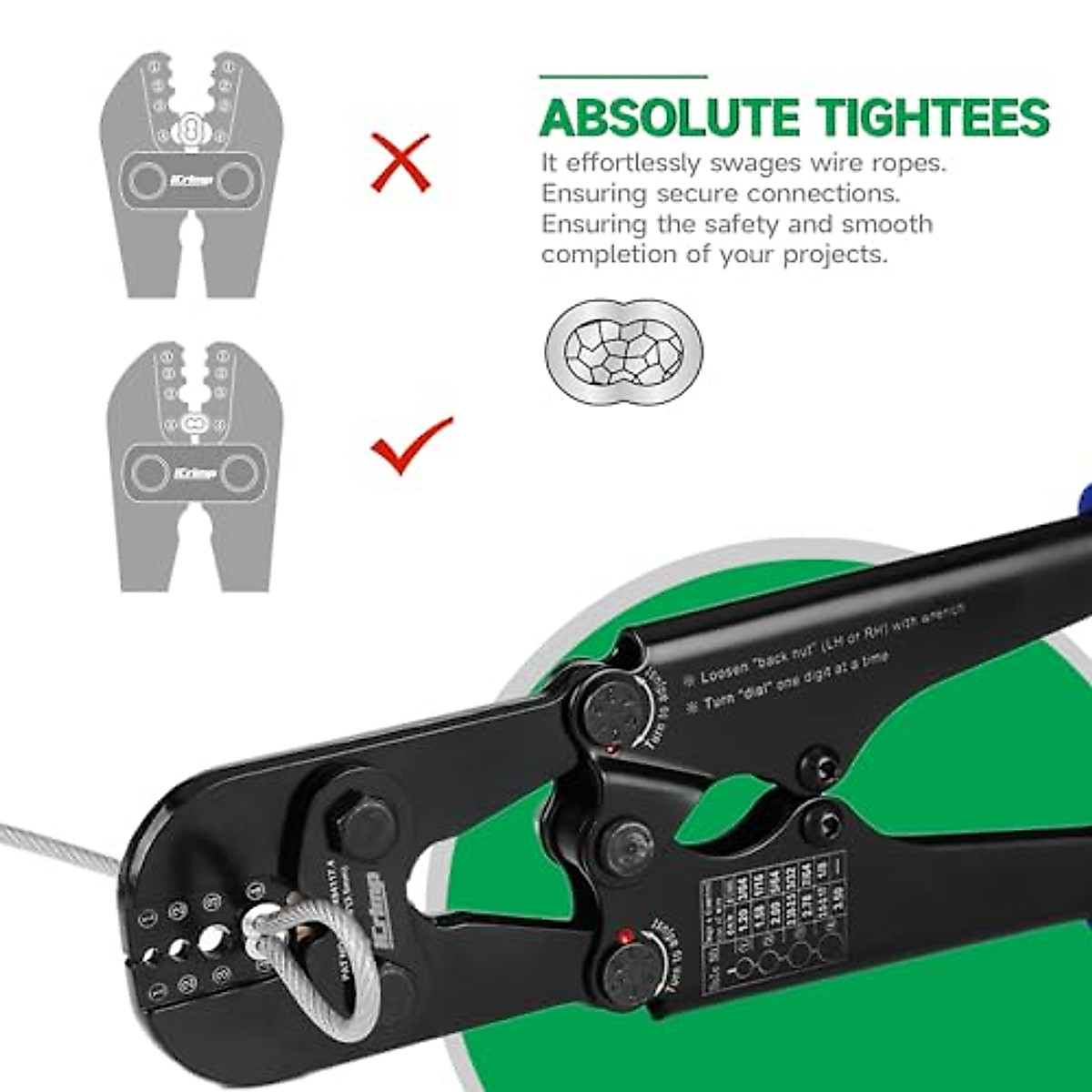 iCrimp Wire Rope Crimping Tool for Aluminum Oval Sleeves,Double Sleeves,Crimping Loop sleeve from 3/64-inch to 1/8-inch -15 inch Length