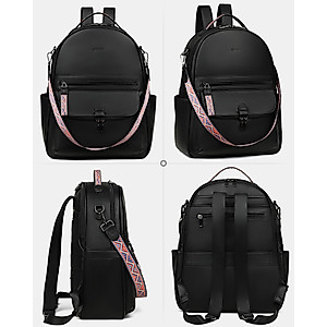 FADEON Leather Laptop Backpack for Women PU Computer Backpacks, Designer Travel Back Pack Purse with Laptop Compartment Black