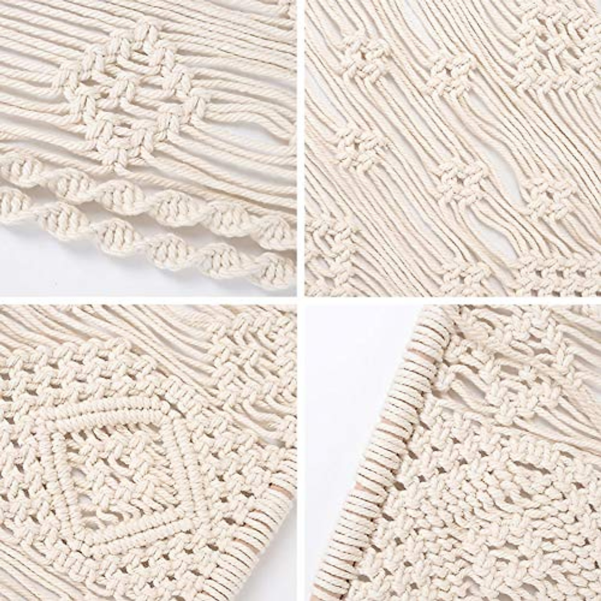 AMIAEDU Macrame Wall Hanging Shelf, Handmade Indoor Boho Rope Plant Pot Basket Hanger Holder, Rope Plant Hanger for Wall Decor (White)