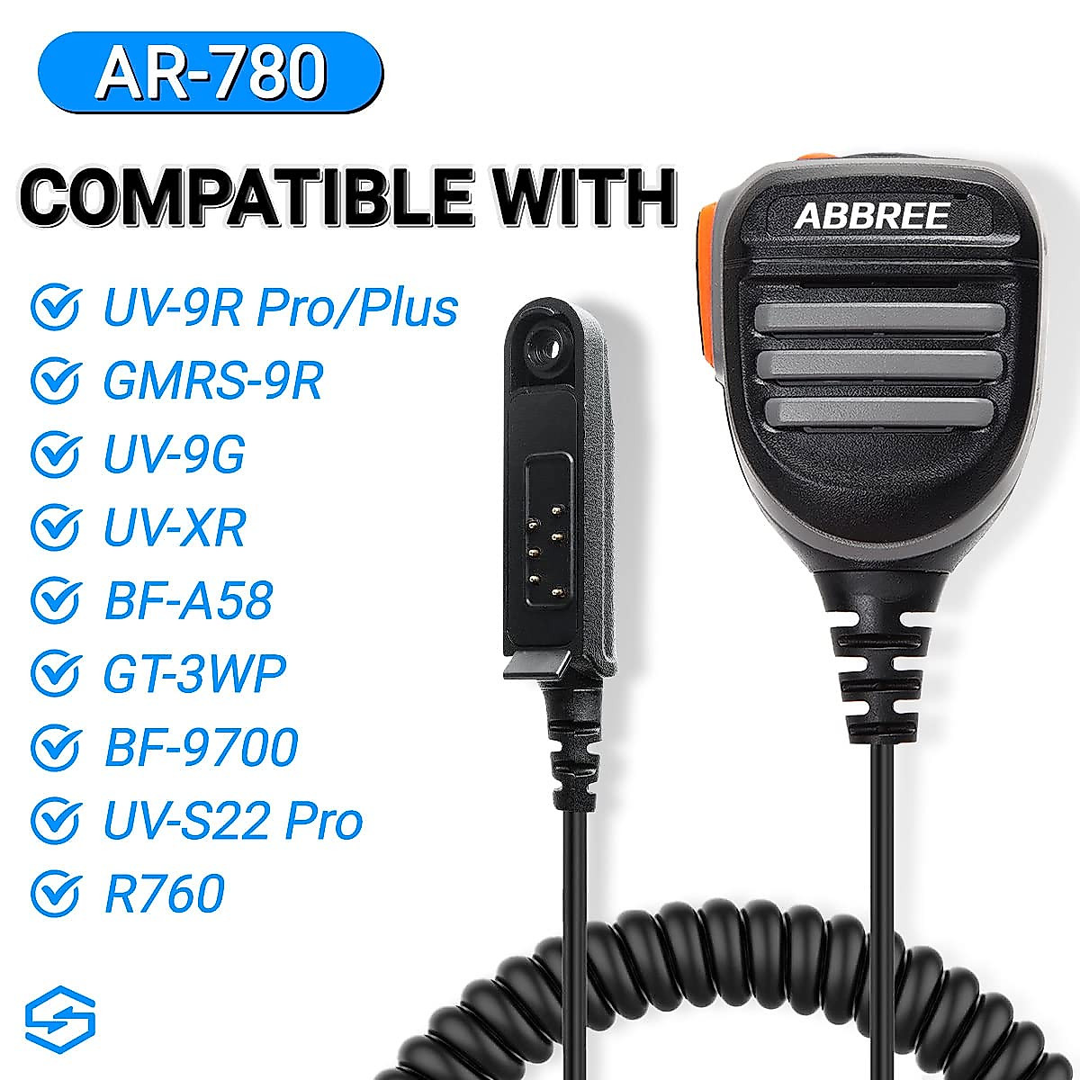 ABBREE&BaoFeng UV-9R Pro Two Way Radio Rainproof Handheld Speaker Mic Microphone, Remote Shoulder Mic for BaoFeng UV-9R UV-9R Pro GMRS-9R