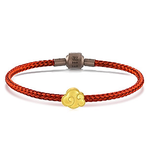 CHOW SANG SANG 999 24K Solid Gold Lucky Ruyi Cloud Mini Charm Blessing Bracelet for Women 92439C (Gold, 17 CM)