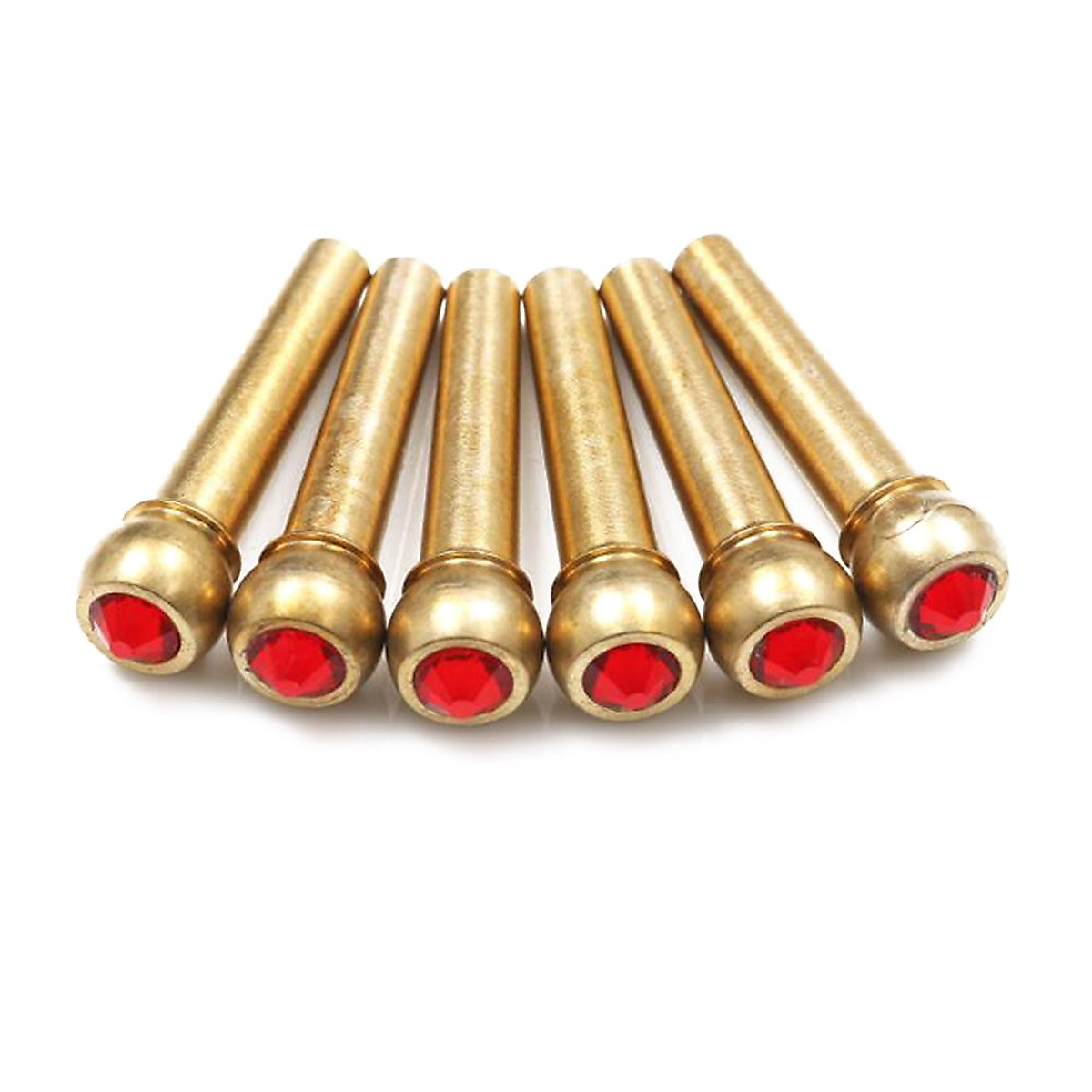 6Pcs Bridge Pin Copper Material Folk Acoustic Guitar Bridge Pin Peg Nail with Colorful Crystal Glass Dot(Red)