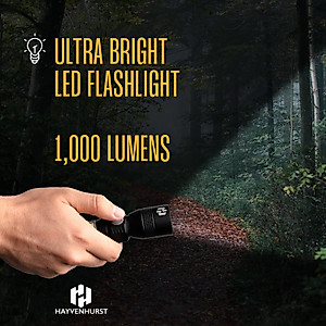 Hayvenhurst LED Flashlight - EDC Flashlight - Tactical Flashlight - 3 in 1 Lightweight, Compact and Rechargeable Pocket Flashlight with Lavish Black Body for Emergency Power Outage